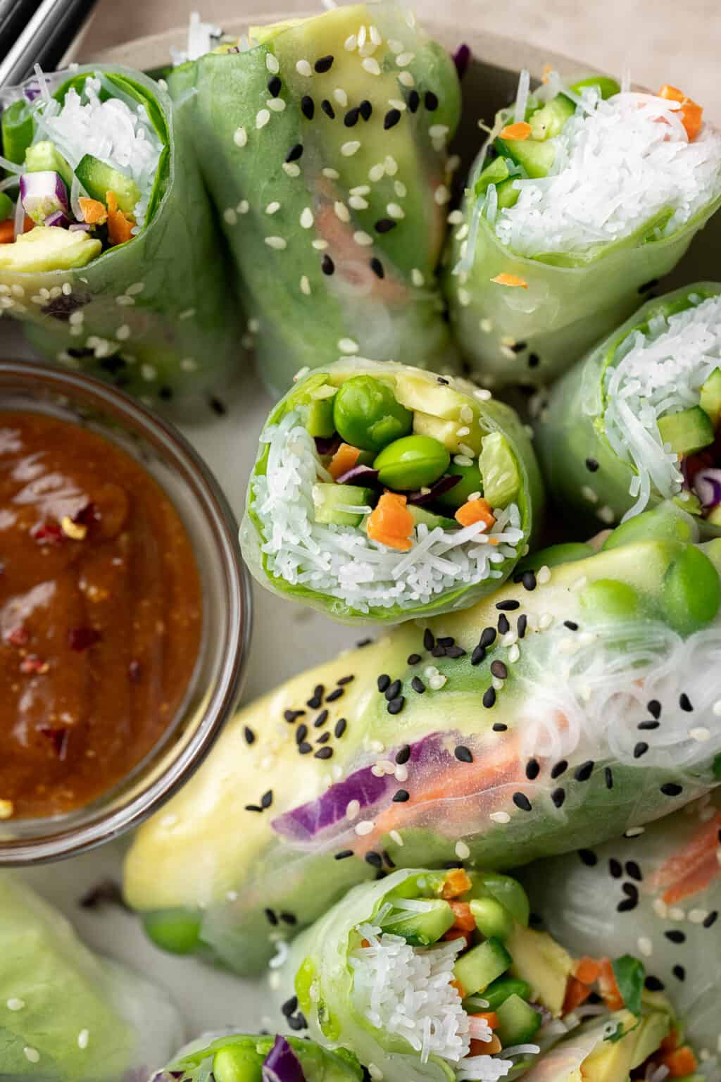 Vegan Rice Paper Rolls with Spicy Peanut Sauce